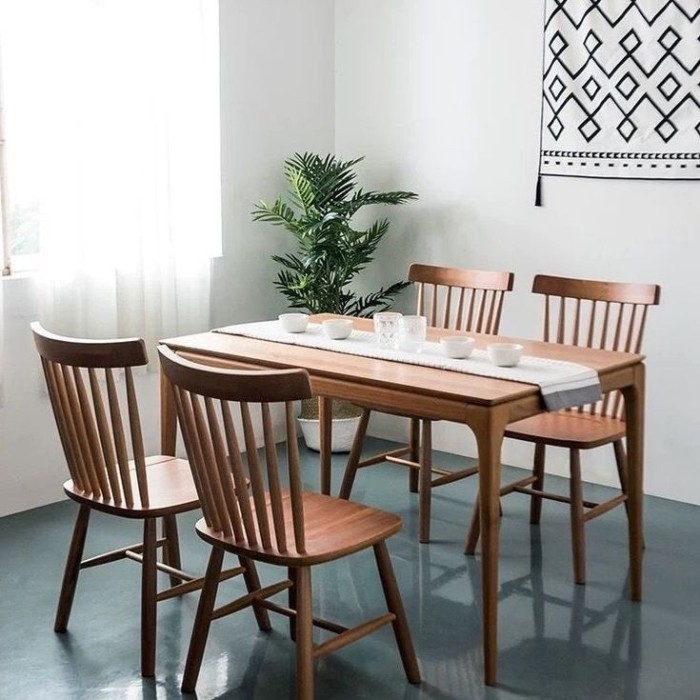 Jual Set Meja Makan Minimalis Kayu Jati Retro 4 Kursi, kursi makan jati jari | Shopee Indonesia