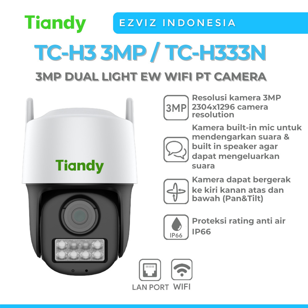 Jual TIANDY TC-H3 3MP / TC-H333N WIFI 2K DUAL LIGHT EW PAN TILT OUTDOOR ...