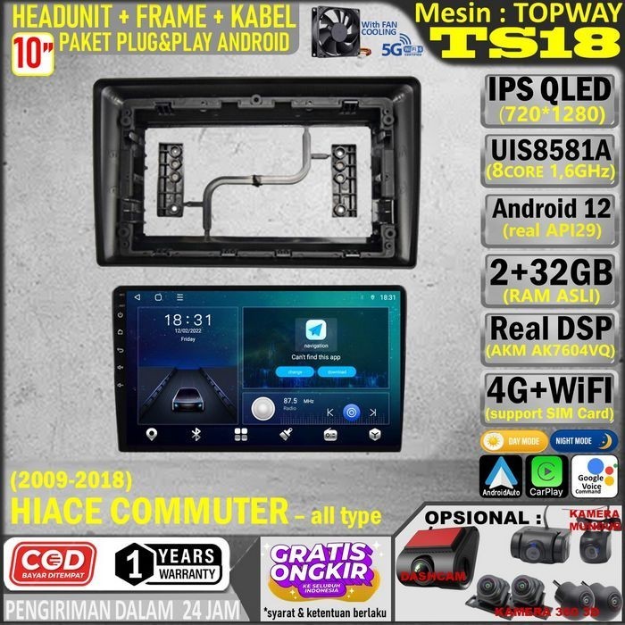 Jual Paket Headunit Android 10 inch + Frame + Soket PNP Toyota Hiace ...