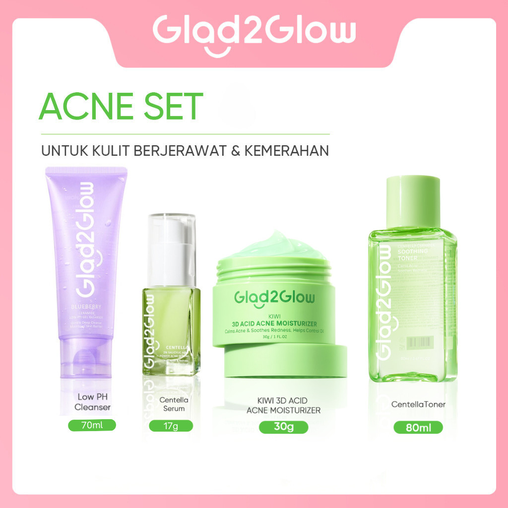Jual ( READY STOK ) Glad2Glow Acne Set Toner 80ml + Moisturizer 30g ...