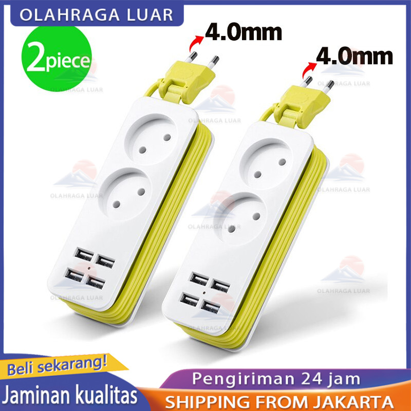 Jual Portable Stop Kontak Travel - 4 USB Port - Kabel 1,5 Meter Stop Kontak Traveling 2 Lubang ...