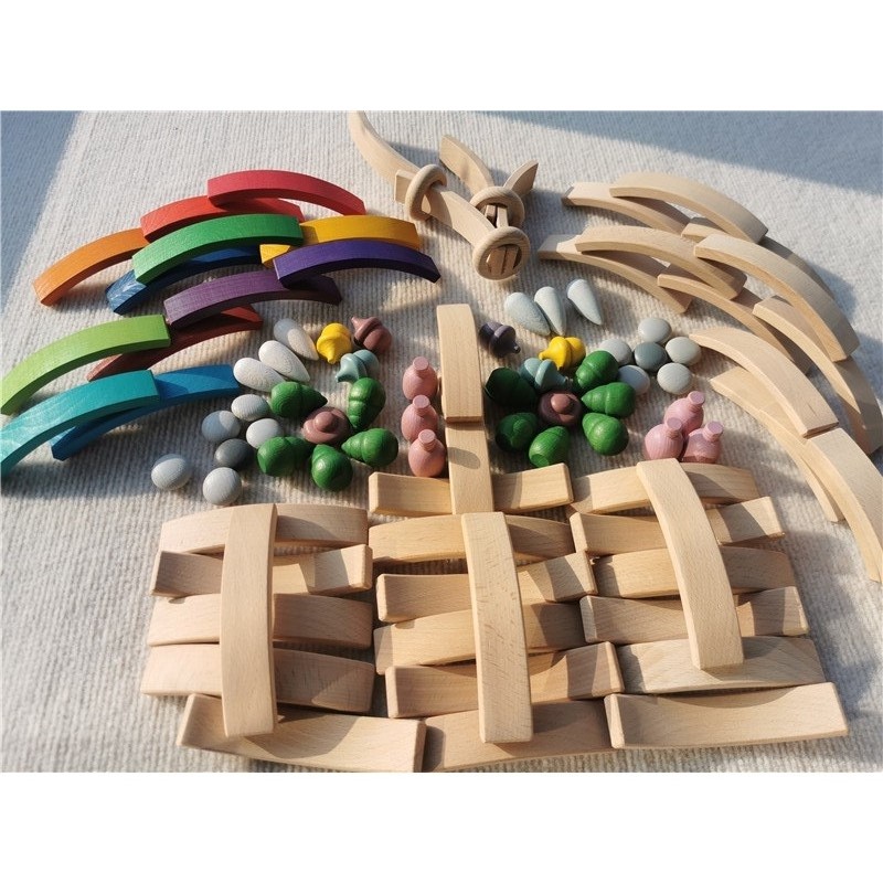 Jual New Beech Wood Arch Stacking Blocks Rainbow Bending Wooden ...