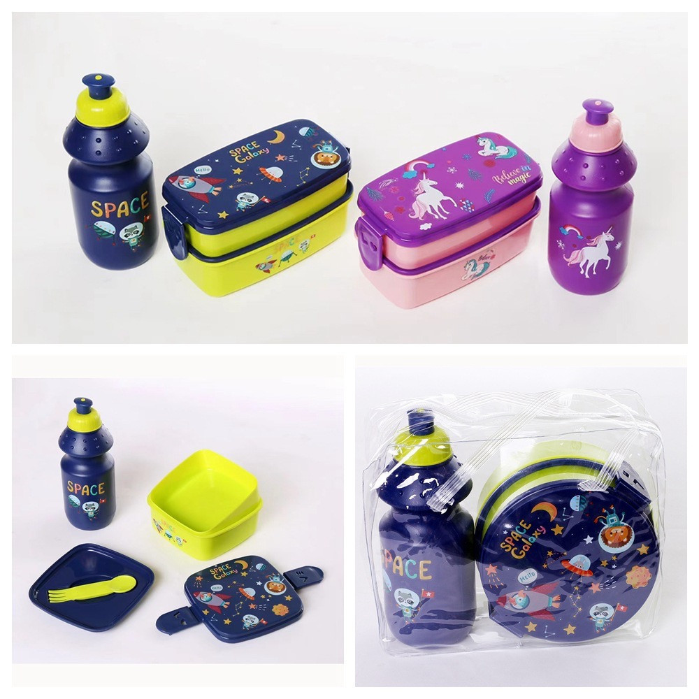 Jual Set Kotak Makan + Sendok Garpu + Botol Minum & Tas Bekal Lunch Box Set | Shopee Indonesia