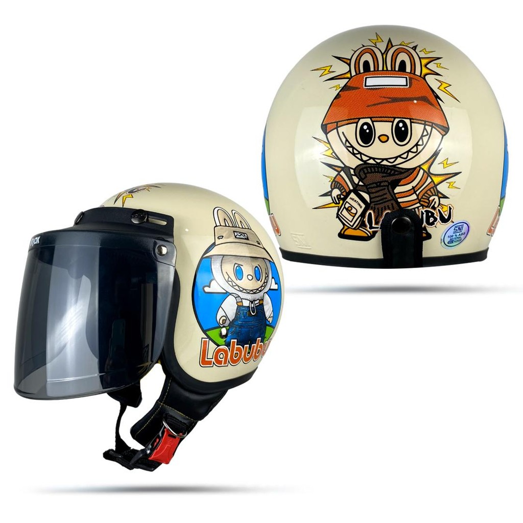 Jual HELM BOGO CARKIDS MOTIF LABUBU ANAK JUNIOR FULL LEHER FREE KACA ...