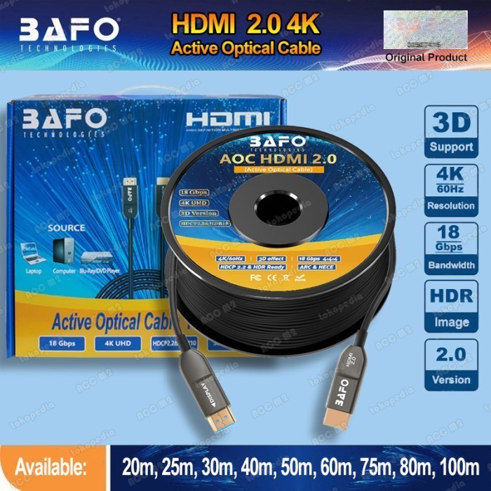 Jual Kabel HDMI 2.0 Active FO Fiber Optic Optik 4K 10 15 20 25 30 40 50 ...
