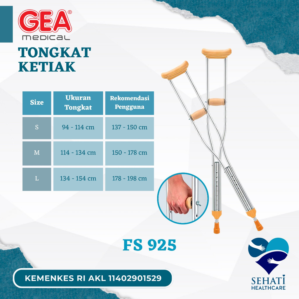 Jual Gea Kruk Tongkat Ketiak Ukuran S M L Alat Bantu Jalan Crutch Small ...