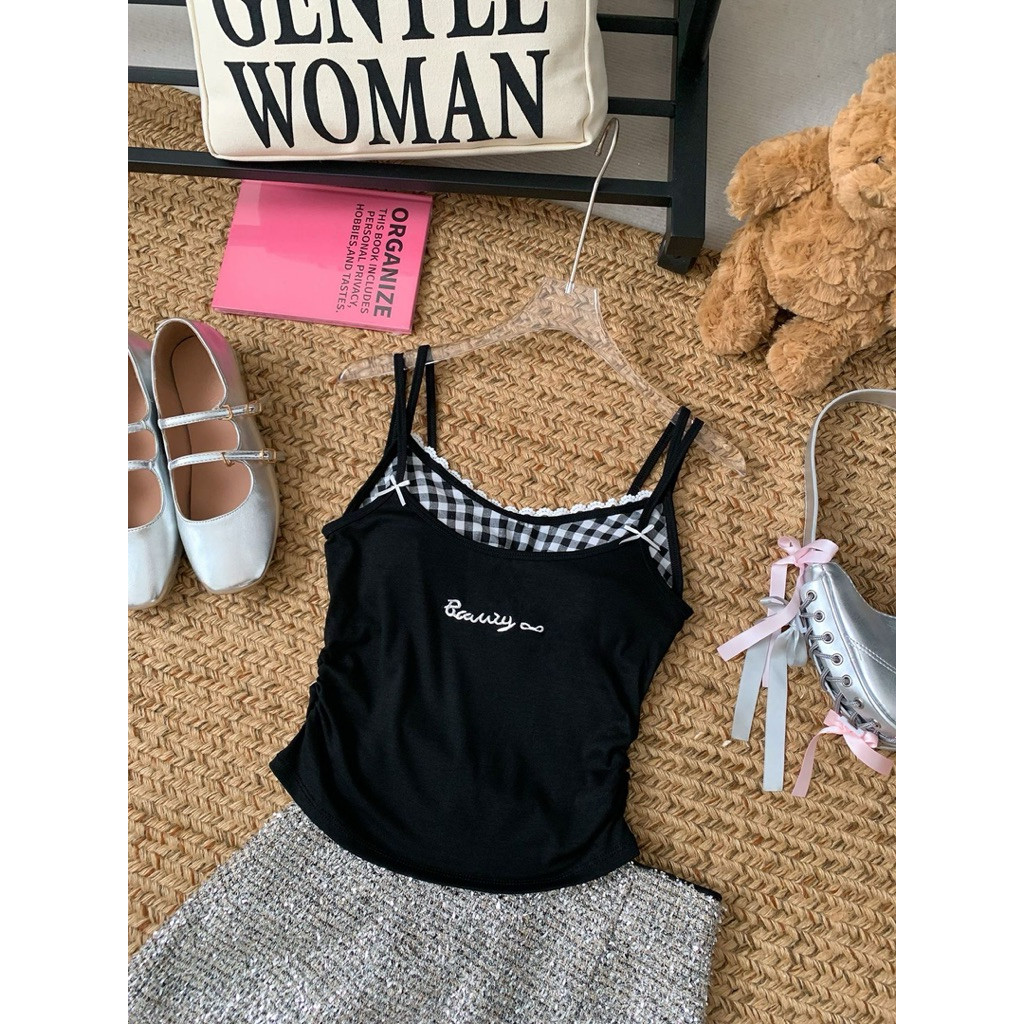 Jual WS- Tanktop Cup Bra Wanita Lucu Motif Kotak Variasi 2 Layer Depan ...