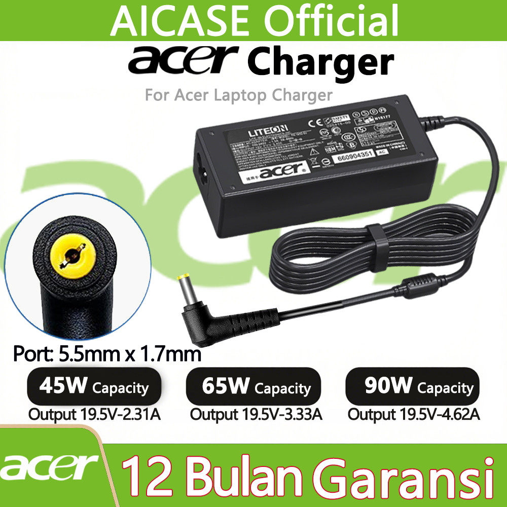 Jual AICASC-Adaptor Acer Laptop Charger Original 90W/65W/45W 19V-2.37A/3.42A/4.74A(5.5*1.7mm ...