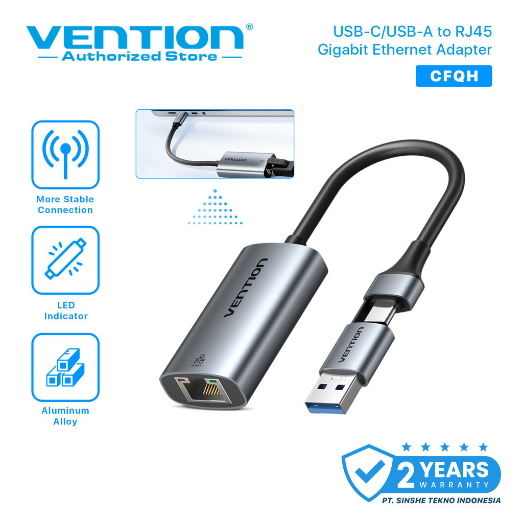 Jual Vention 2in1 USB A Type C to LAN RJ45 Gigabit Ethernet Adapter ...