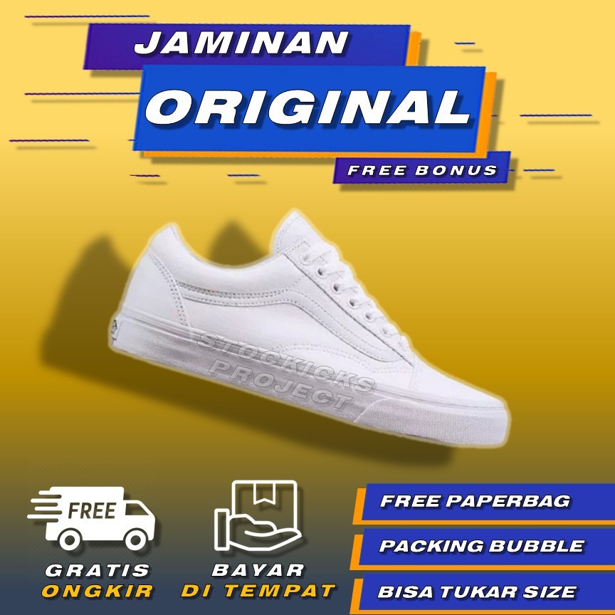 Jual Sepatu Old Skool True White Classic Sepatu Old Skool Pria Wanita ...