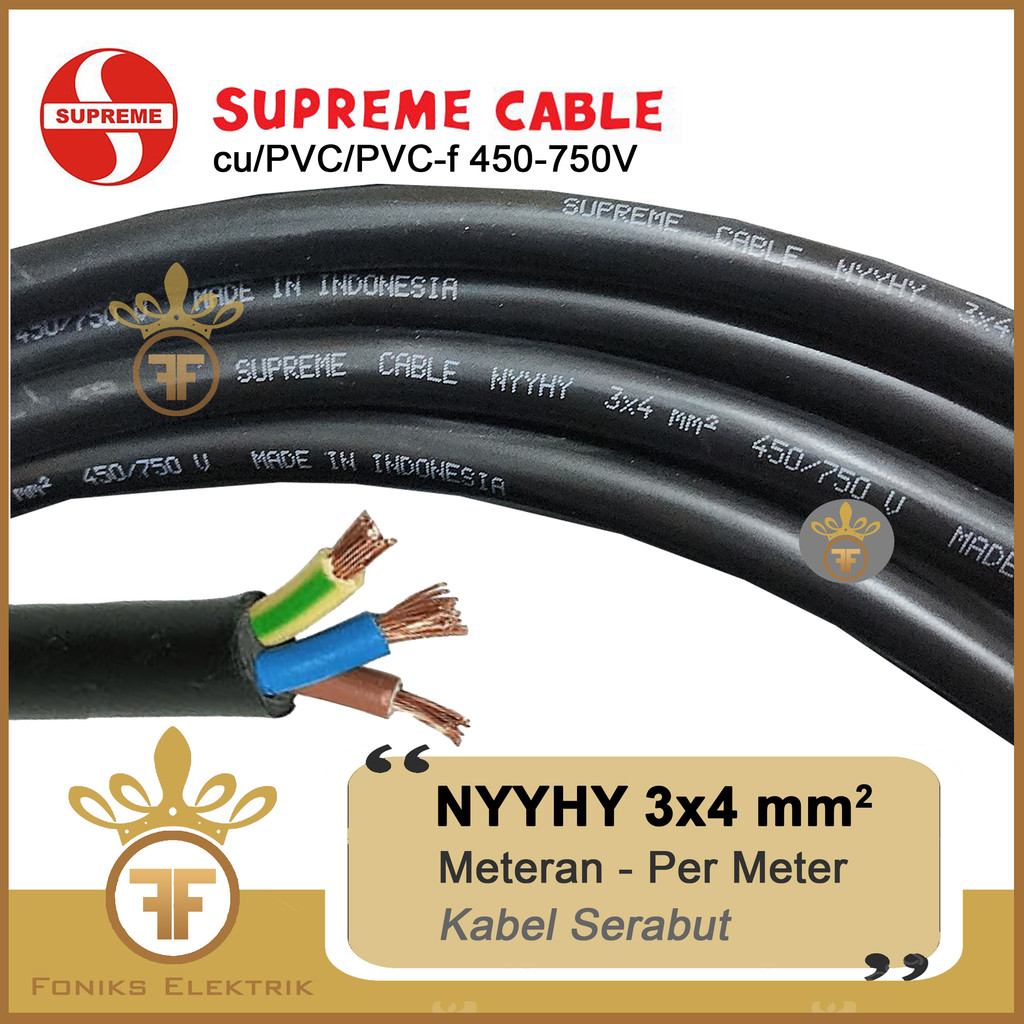 Jual KABEL SERABUT SUPREME NYYHY 3X4 mm2 METERAN HITAM | Shopee Indonesia