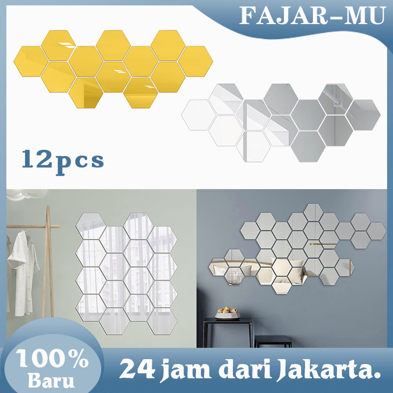 Jual Stiker Kaca Dinding Tempel 12pcs Cermin Hexagonal Tempel Stiker ...