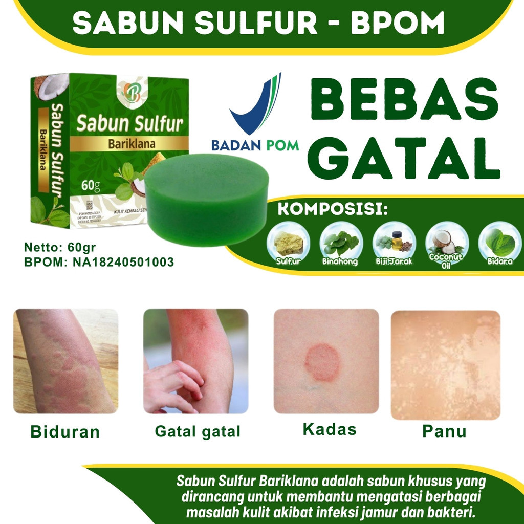 Jual Sabun Sulfur Bariklana 60gr – Obat Gatal, Panu, Kurap, Kadas, Kutu ...