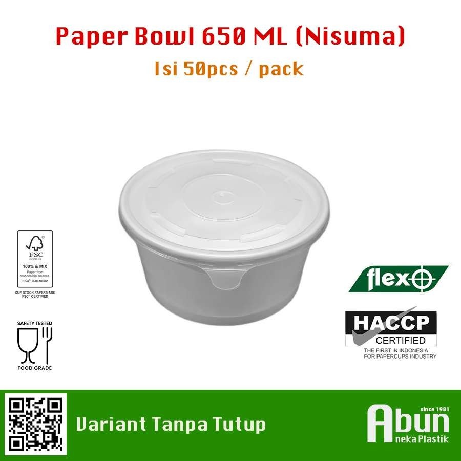 Jual Paper Bowl 650 ML Nisuma With Lid Isi 50pcs | Shopee Indonesia