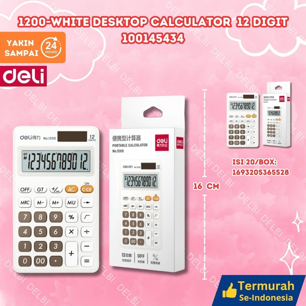 Jual Deli Desktop Calculator 1200-WHITE DESKTOP CALCULATOR 12 DIGIT ...