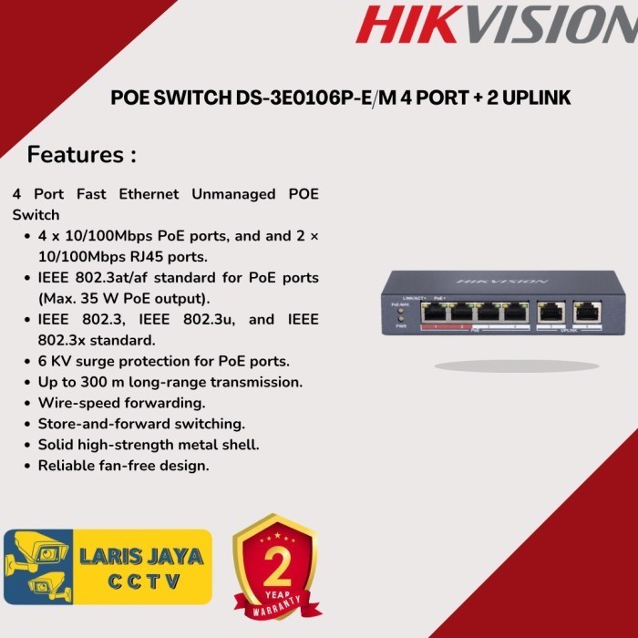 Jual Switch POE Hikvision 4 port DS-3E0106P-E/M POE + 2 Port Gigabit Uplink | Shopee Indonesia