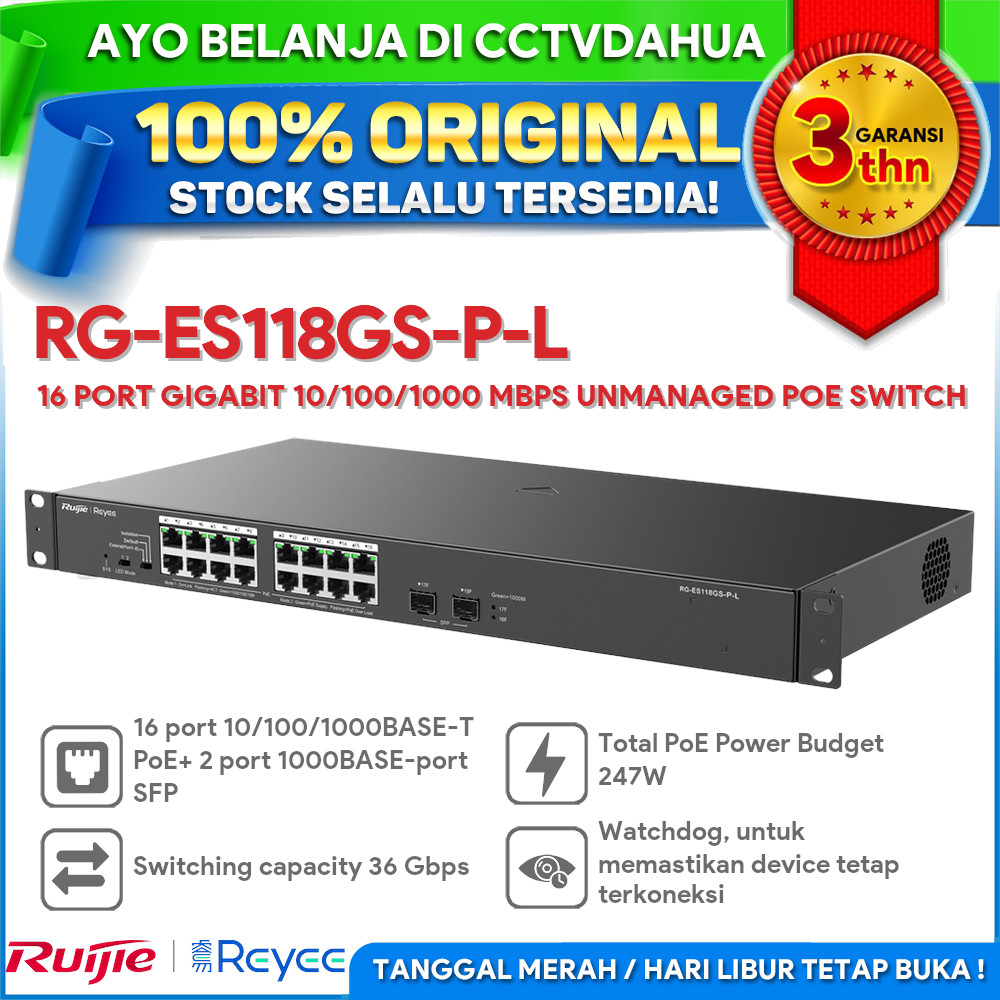 Jual RUIJIE REYEE RG-ES118GS-P-L 16 PORT GIGABIT 10/100/1000 MBPS ...
