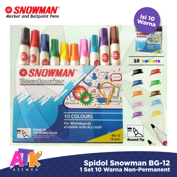 Jual Spidol Snowman Whiteboard BG-12 (1 set isi 10 warna) | Shopee ...