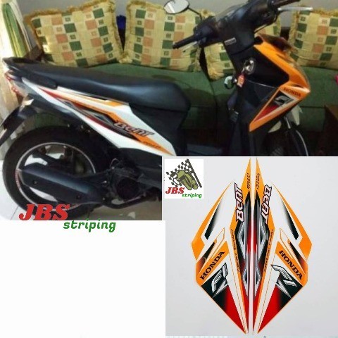 Jual Striping stiker honda beat fi 2014 oren putih hitam stiker list ...
