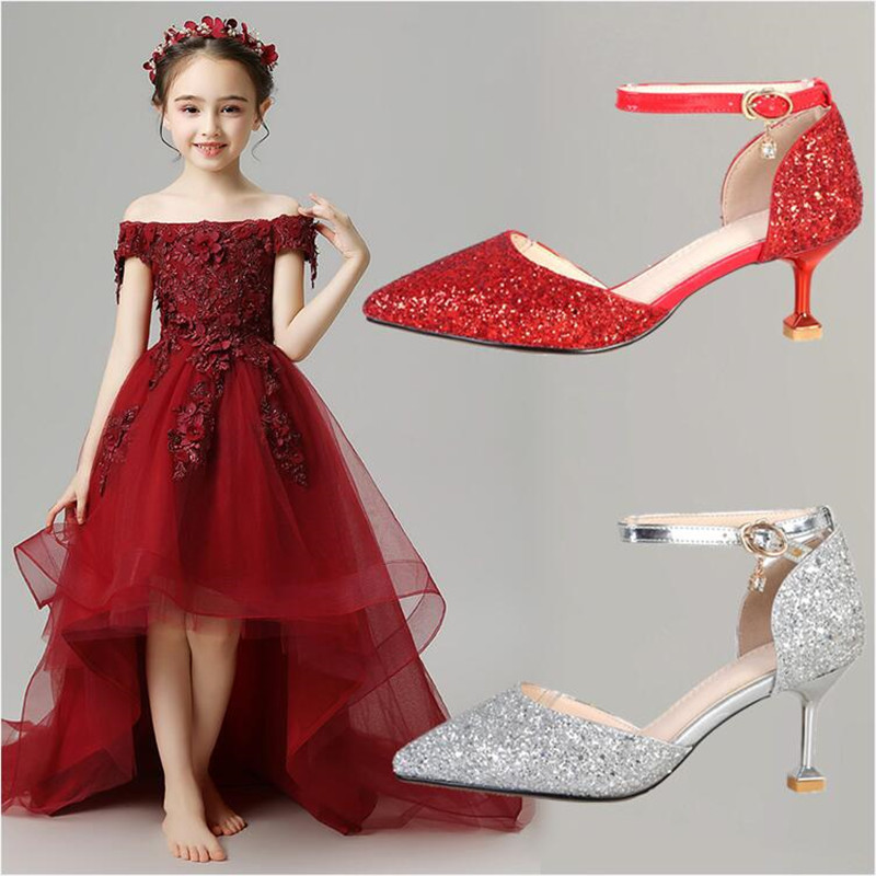 Jual Girls High Heels Princess Shoes Children Stiletto Heels Show Shoes ...