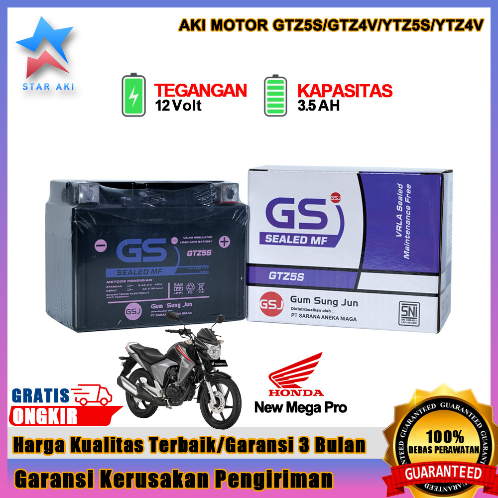 Jual Aki Motor Honda New Mega Pro Aki Kering Accu Kering MF GTZ5S ...