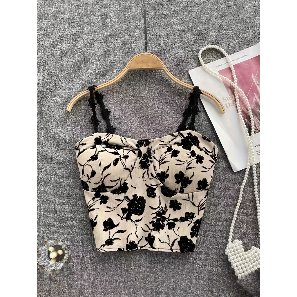 Jual French retro rose floral small sling inner wear outer wear design ...