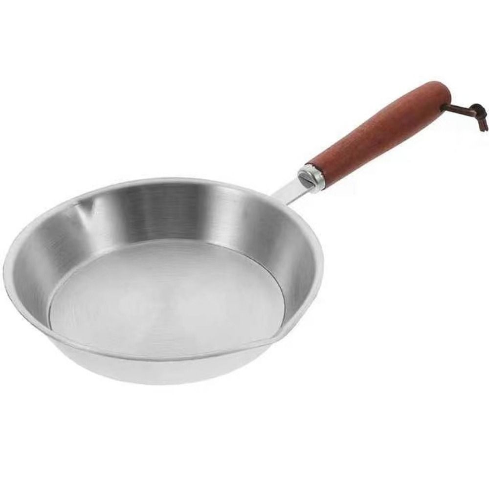 Jual Oven Safe 304 Stainless Steel Frying Pan Wooden Handle Flat Bottom ...