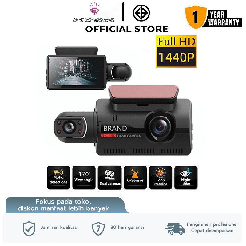 Jual Dash Cam Mobil 1440P 3\" IPS Screen Dual Lens Front and Inner ...