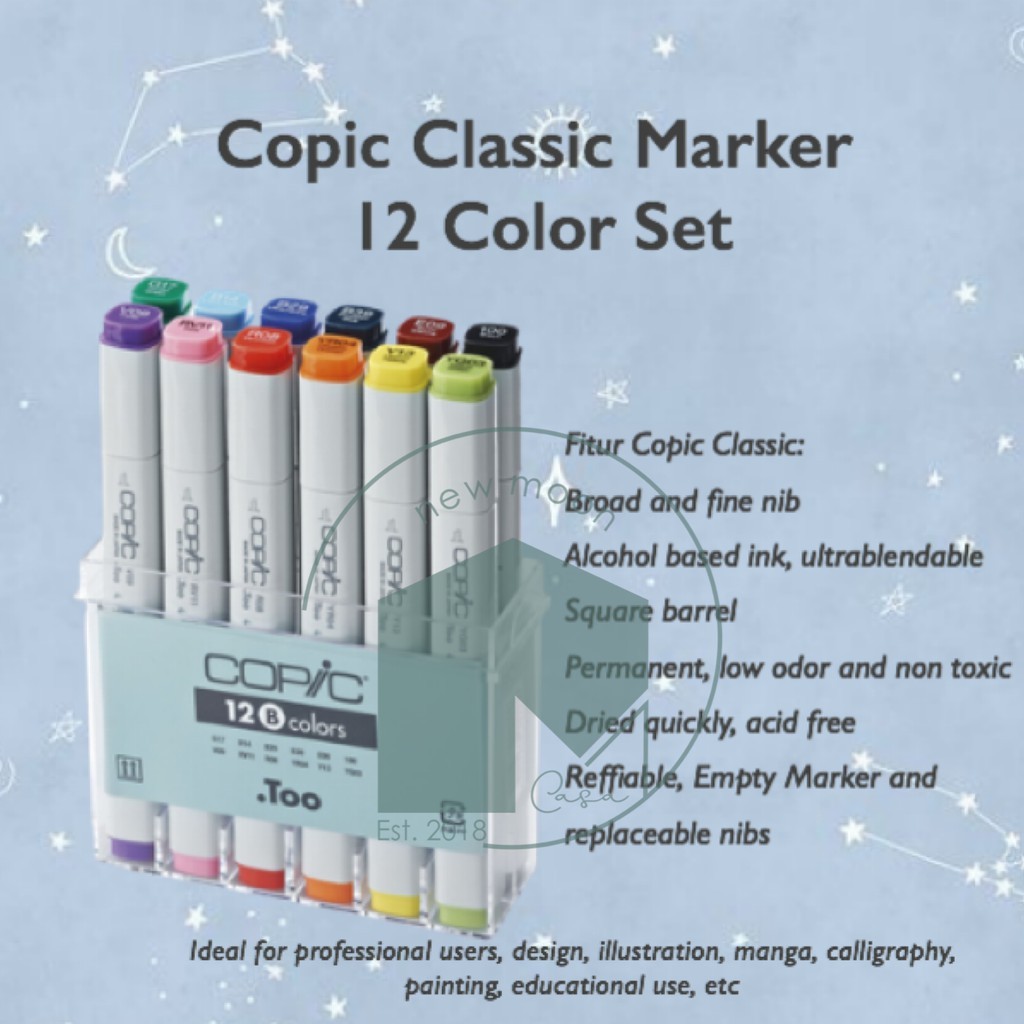 Jual Copic Marker Set 12 Classic Basic Color Spidol Gambar Warna ...