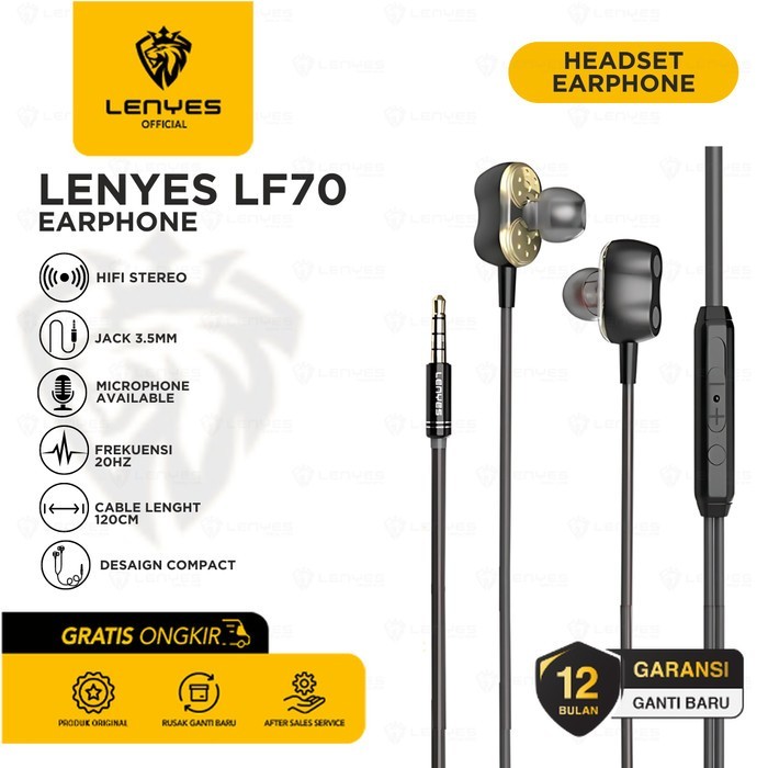 Jual Lenyes Headset LF70 In Ear Hifi Stereo Earphone Extra Bass with ...