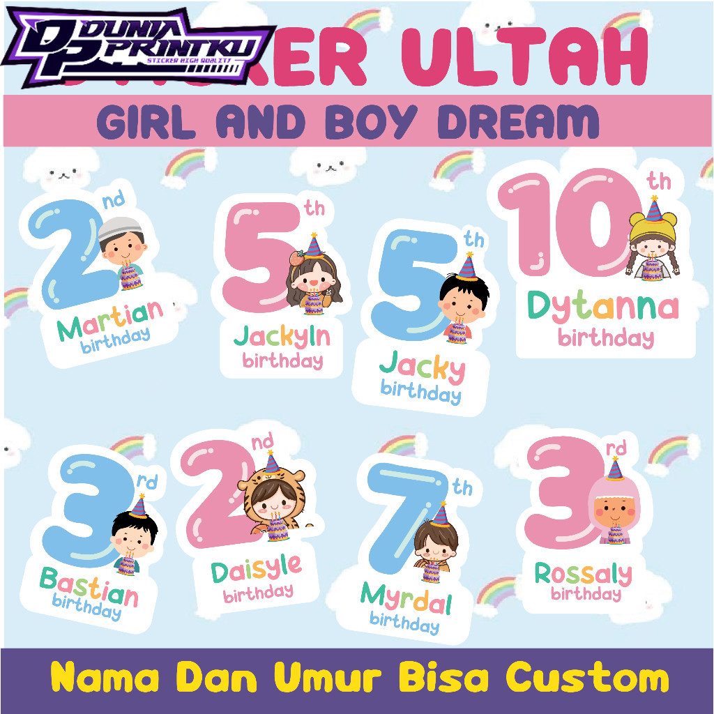 Jual Sticker Ulang Tahun Anak [ BOY and GIRL DREAM ] Sticker Bento ...