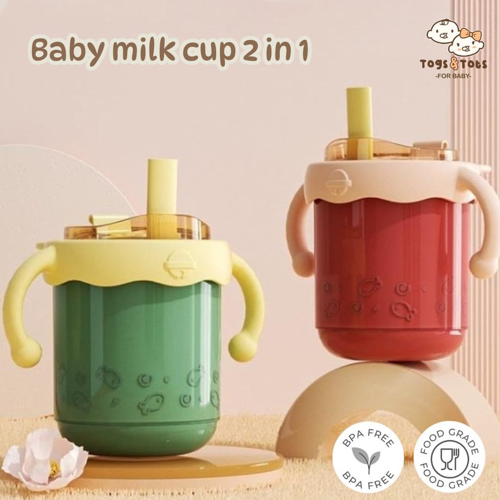 Jual Baby bayi milk cup 2 in 1 / gelas training straw minum susu stainless 316 300mL ( OTH808 ...