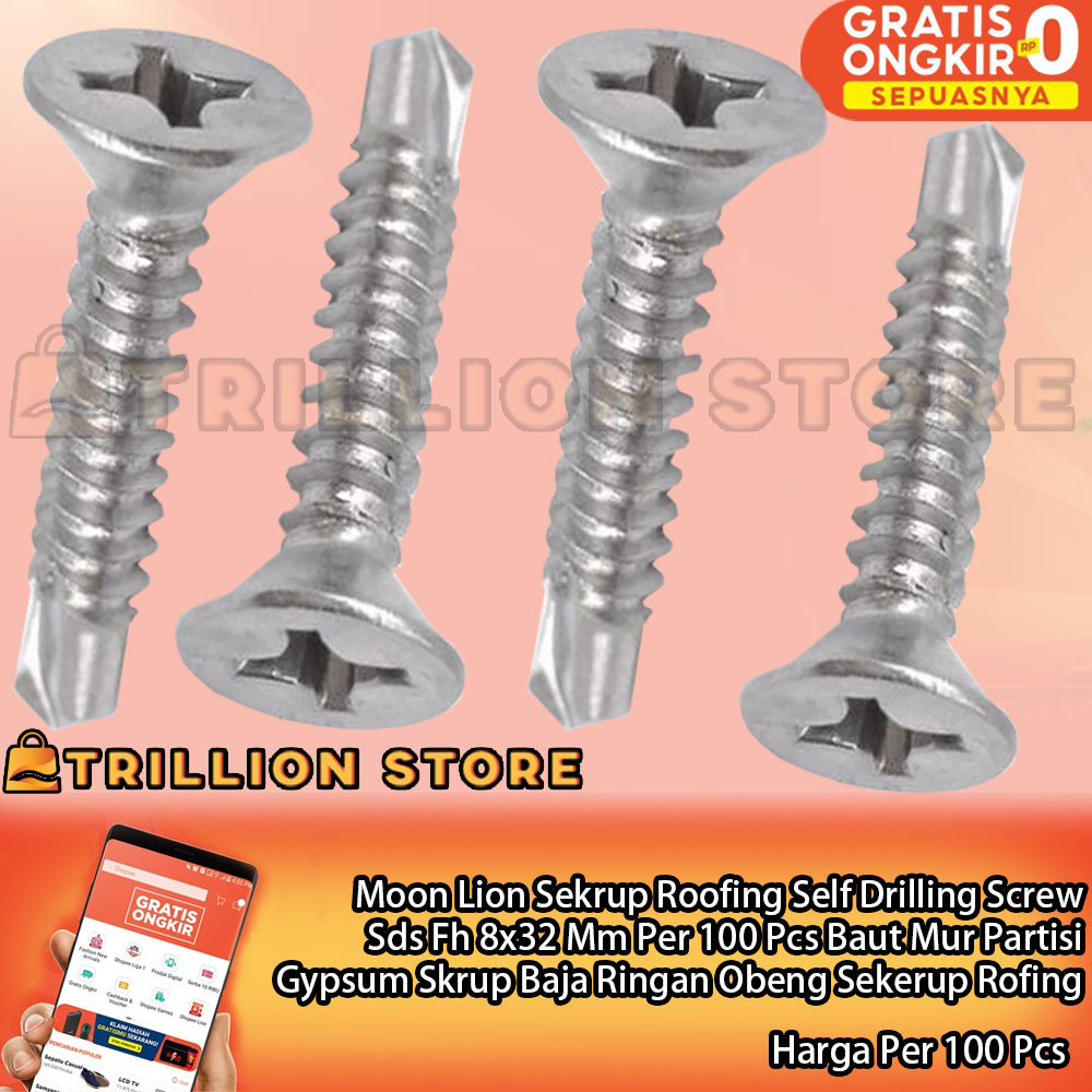 Jual Moon Lion Roofing Self Drilling Screw Sekrup Sds Fh 8x32 Mm Per ...