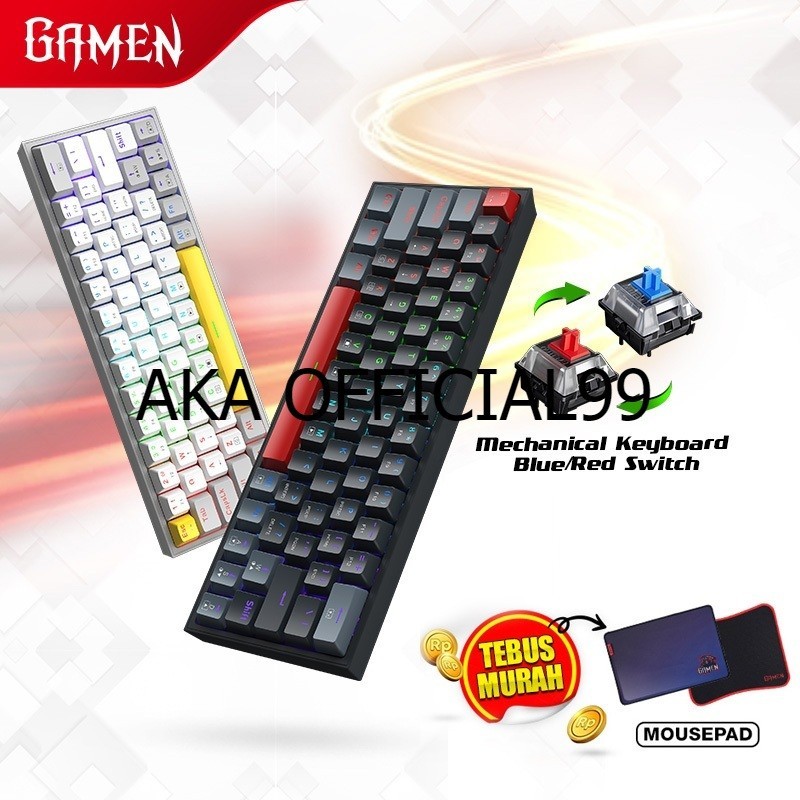 Jual GAMEN Titan V Keyboard Gaming Mechanical 60% Layout Pluggable RGB ...