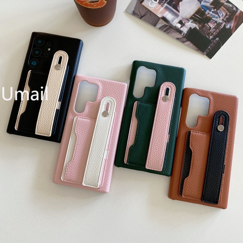 Jual Wrist strap leather contrasting color card insertable S24 S23 S22 ...