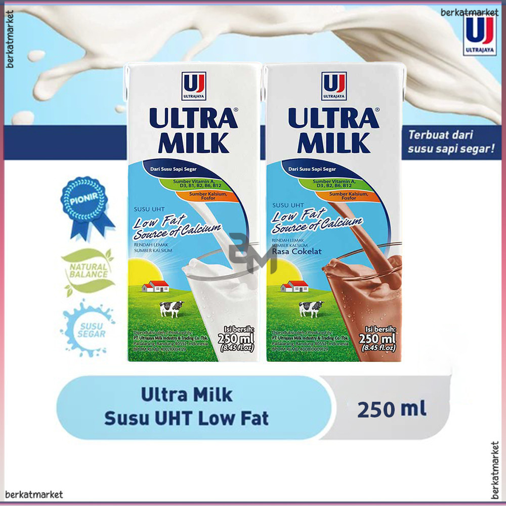 Jual Susu Ultra Milk Uht Low Fat Coklat Full Cream 250ml 125ml 200ml 750ml 1000ml 1 L Dus Karton ...