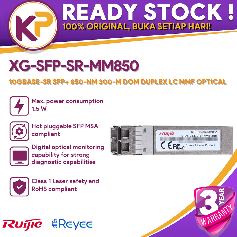 Jual RUIJIE REYEE XG-SFP-SR-MM850 10GBASE-SR SFP+ 850-NM 300-M DOM ...