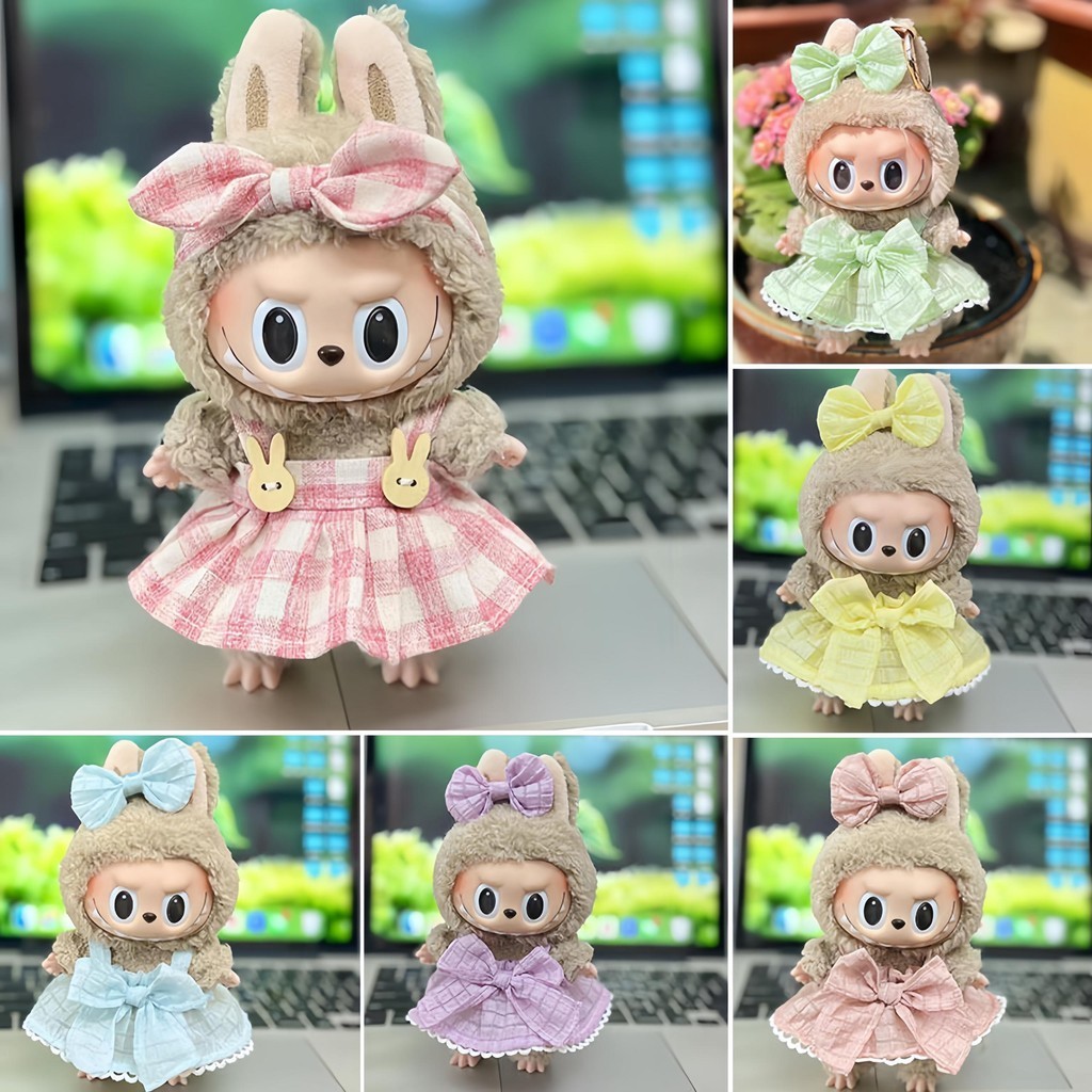 Jual 17cm ⚡ Pop—mart Labubu Macaron ⚡ Setelan Baju Labubu Labubu Pakaian Boneka Gaun Kotak Kotak