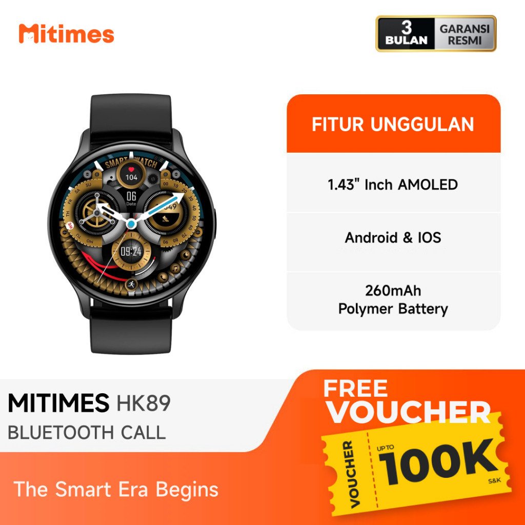 Jual [REKOMENDASI STRAVA] Mitimes HK89 Smart Watch 1.43 Inch AMOLED BT Call | Shopee Indonesia