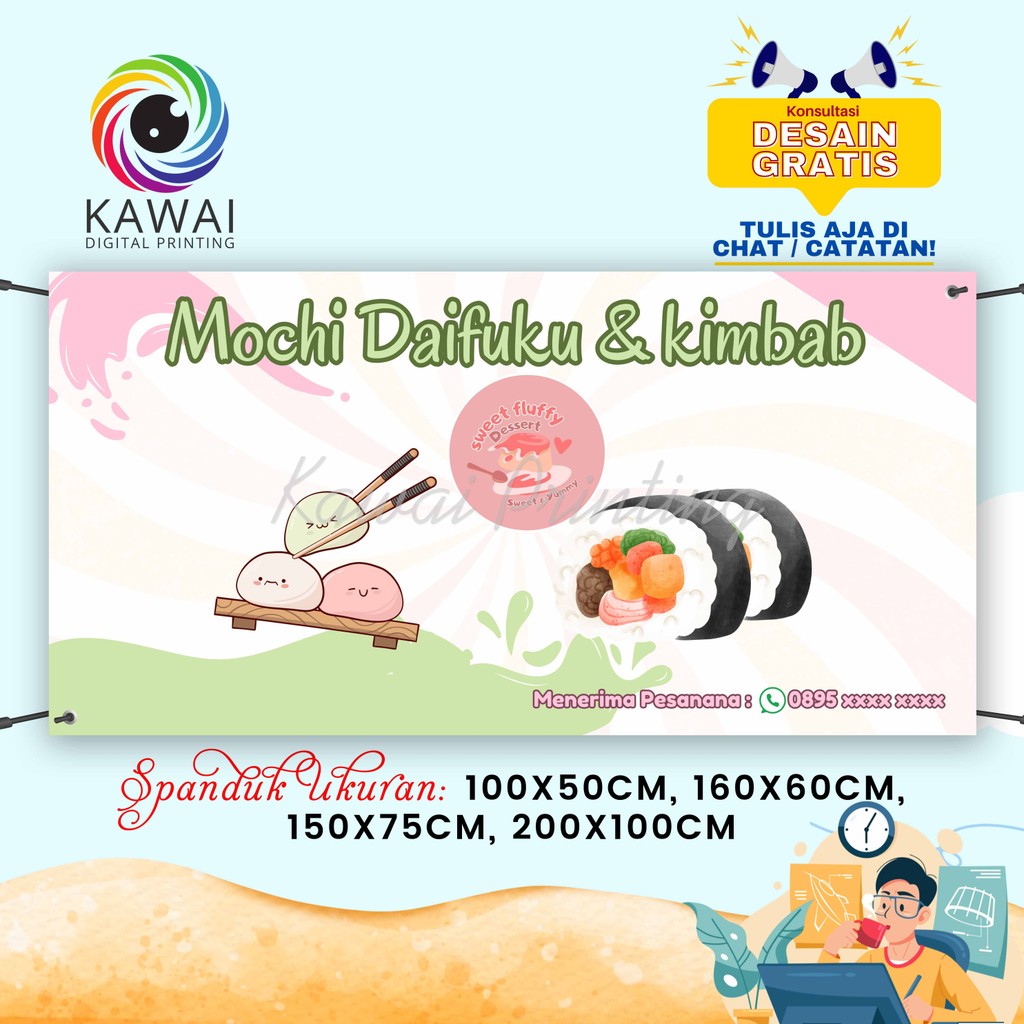 Jual SPANDUK / BANNER Mochi Dan Kimbab Background Lucu Free Desain ...