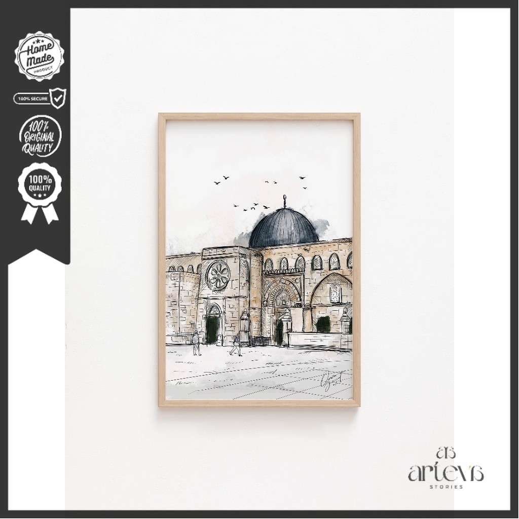 Jual Lukisan Sketsa Masjid Al Aqsa Palestine in Watercolor Painting ...