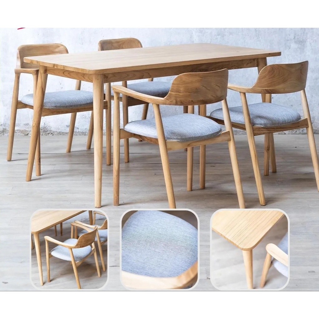 Jual Set Meja Makan Kayu Jati Kursi makan cafe Heroshima +Cushion kayu ...