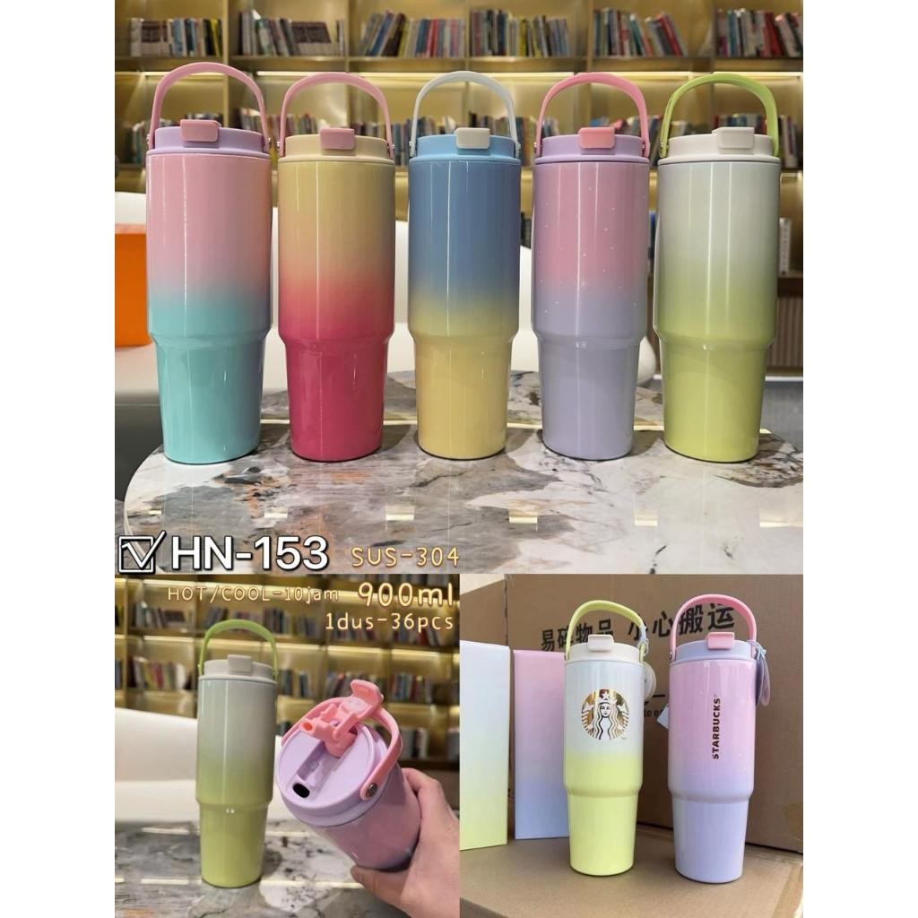 Jual Tumbler Viral gradasi with Handle tenteng 900ml dengan 2 cara ...
