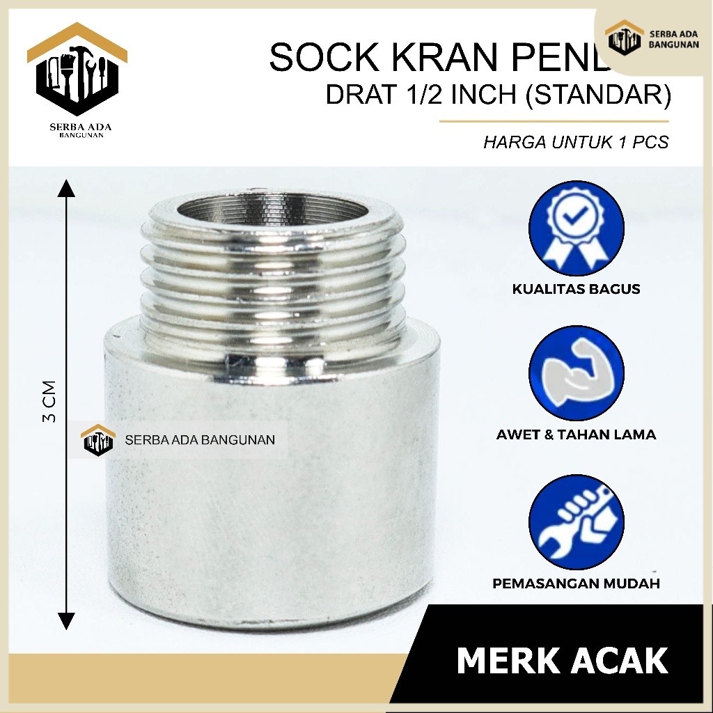 Jual SAB sambungan kran stenlees 3cm segi / sok kran 3cm segi Sock Drat ...