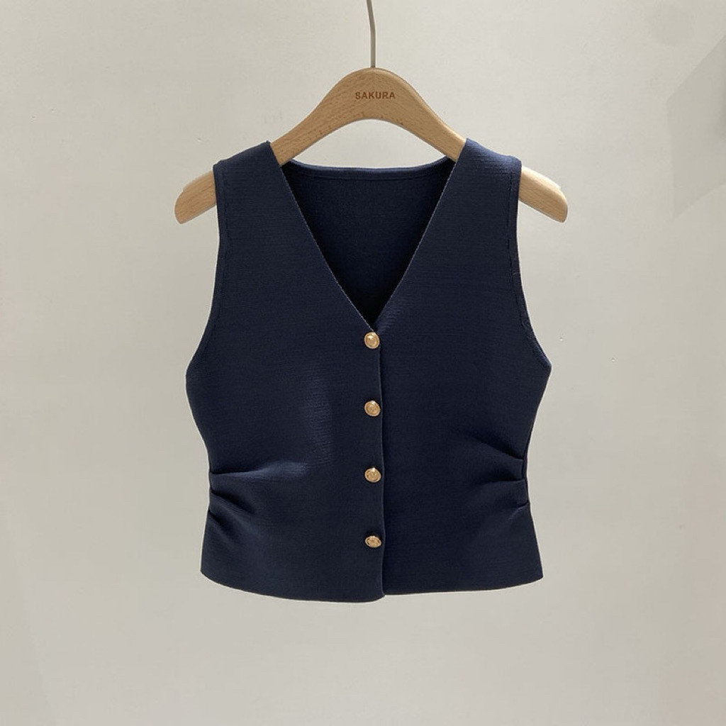 Jual [𝗭𝗮𝗵𝗮𝗿𝗮 𝗠𝗼𝗱𝗲] Atasan Vest Rompi Rajut Kancing Aktif Terbaru- Vest ...