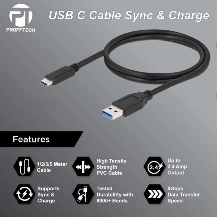 Jual Profftech Kabel USB 3.0 to Type C 3.1 2 Meter Cable Sync Charge ...
