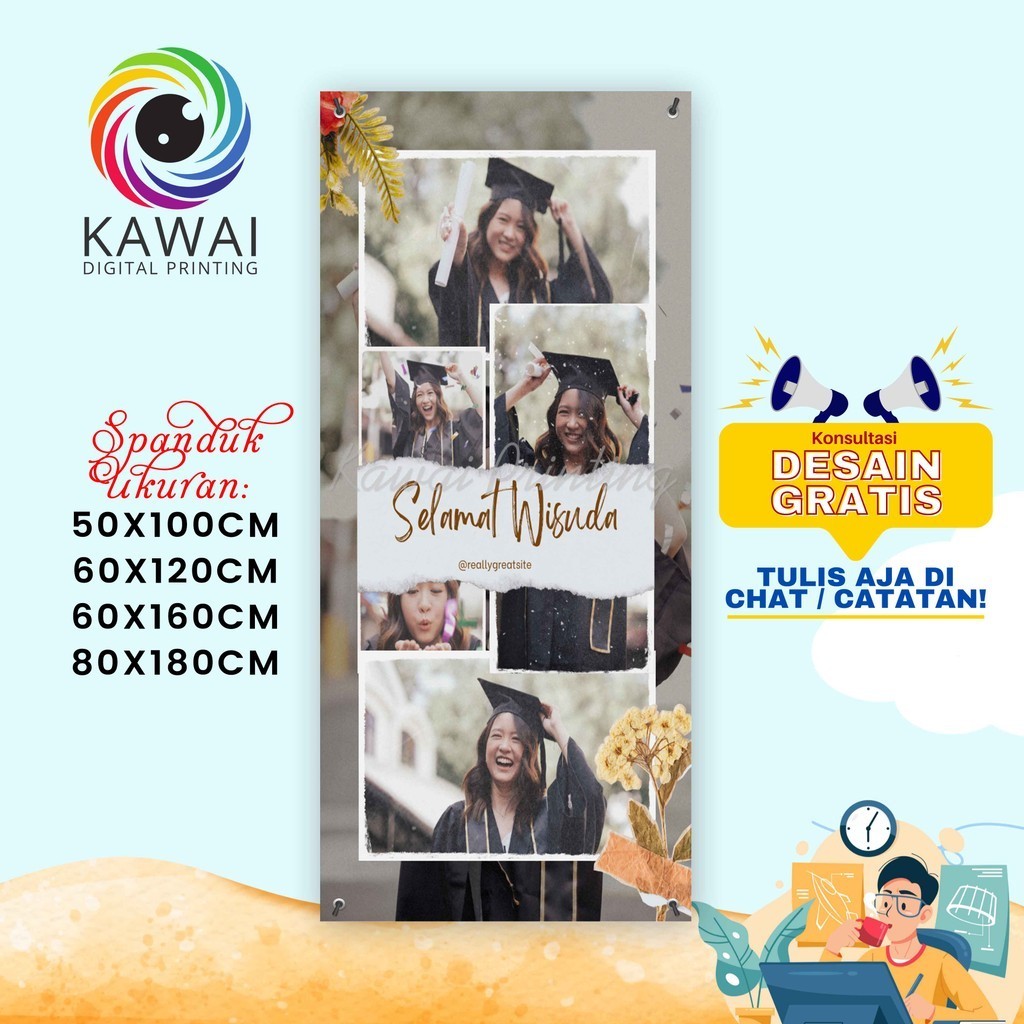 Jual Spanduk Banner MMT Happy Graduation Selamat Wisuda Custom Foto ...