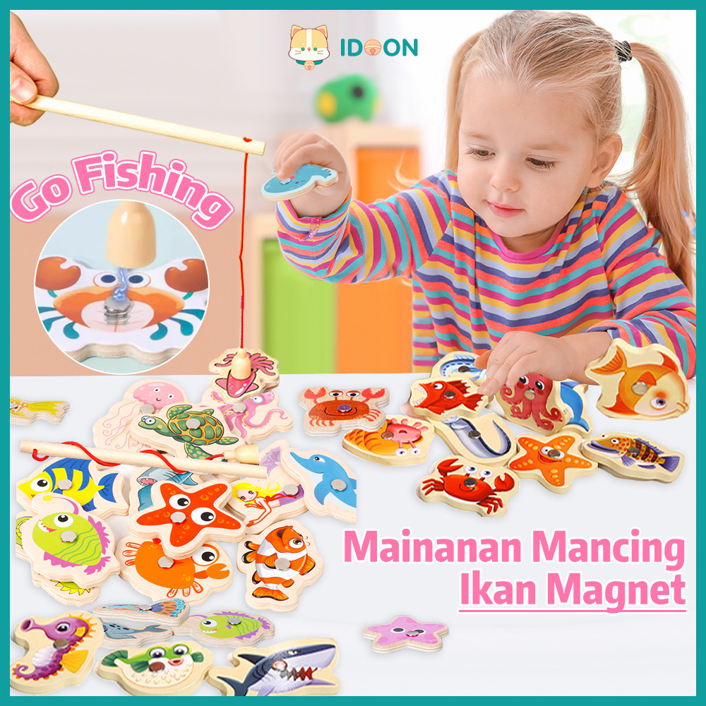 Jual IDOON Mainan mancing ikan magnet set mainan edukasi pancingan anak ...