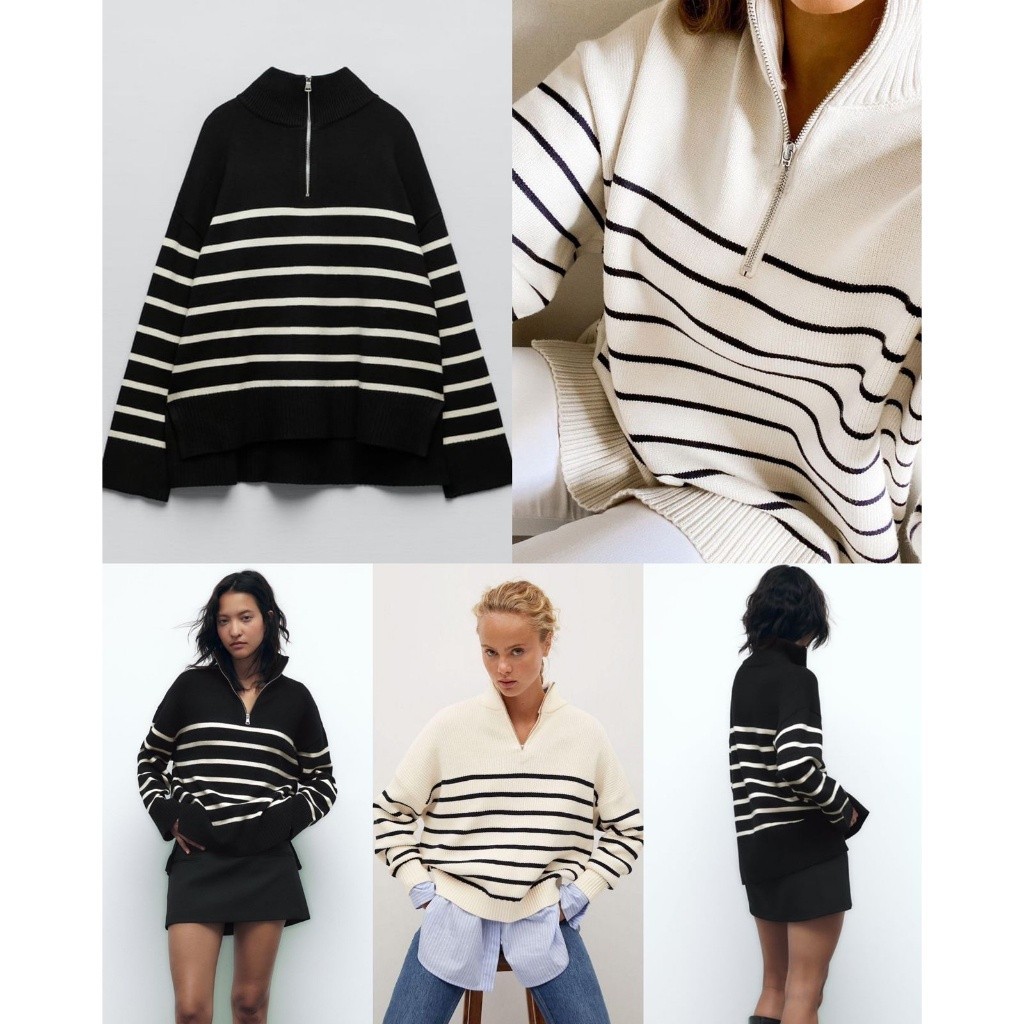 Jual ZR Striped Sweater With Zipper | Shopee Indonesia