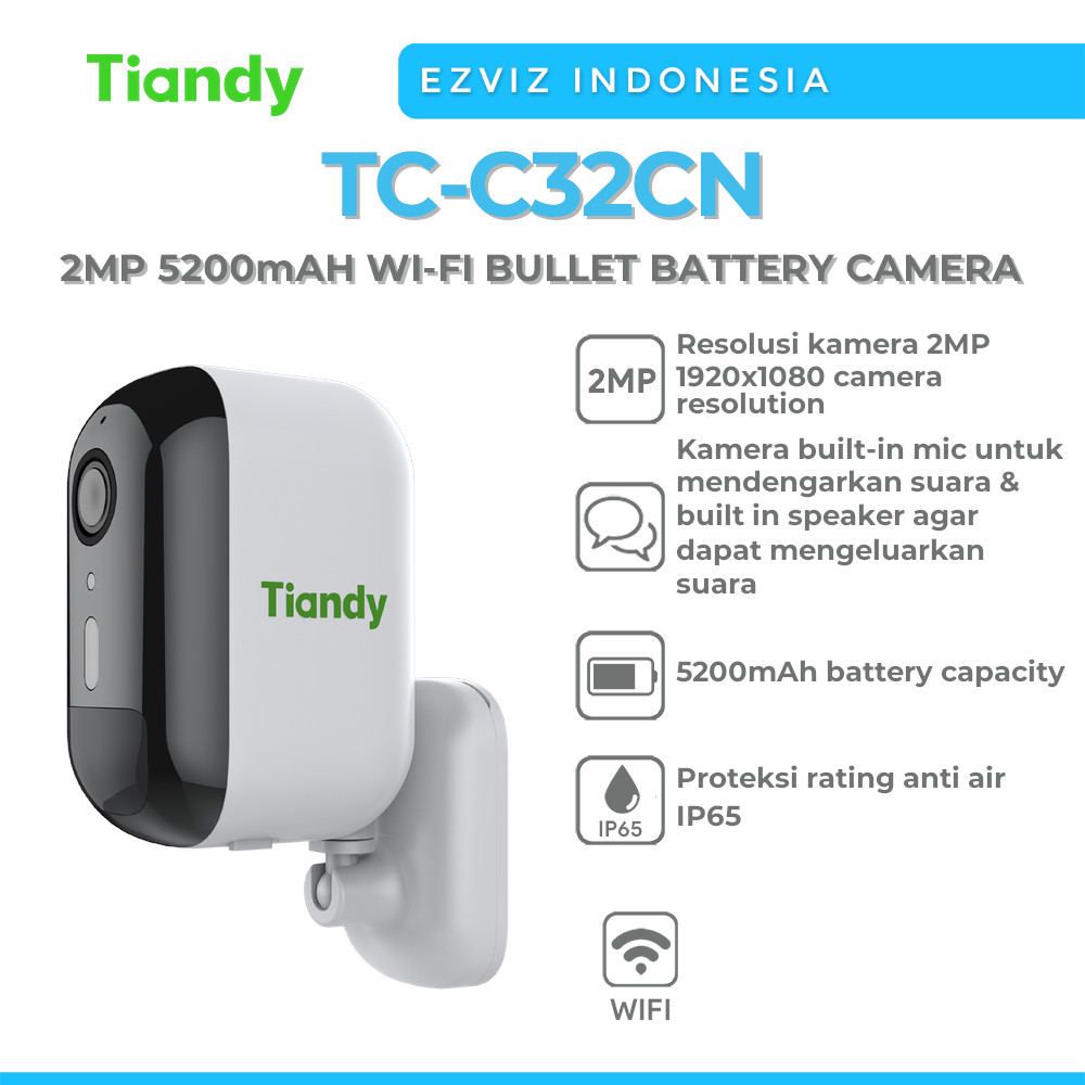 Jual TIANDY TC-C32CN 2MP 5200MAH WI-FI BULLET BATTERY CAMERA | Shopee ...